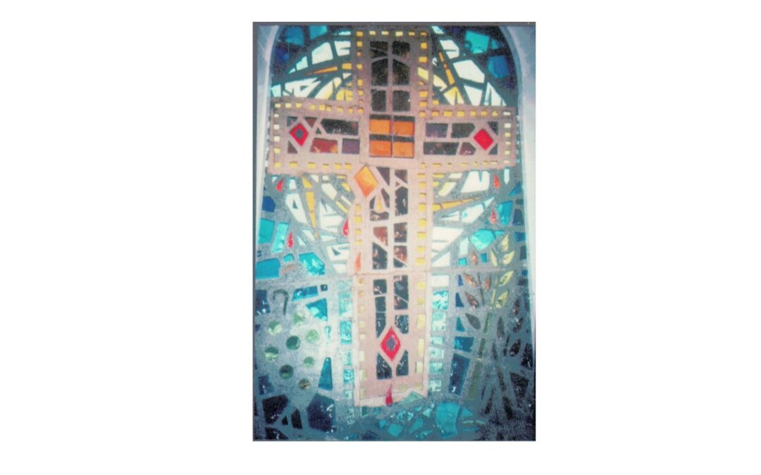 G42 blue stained glass cross - AMOS Christian Trust